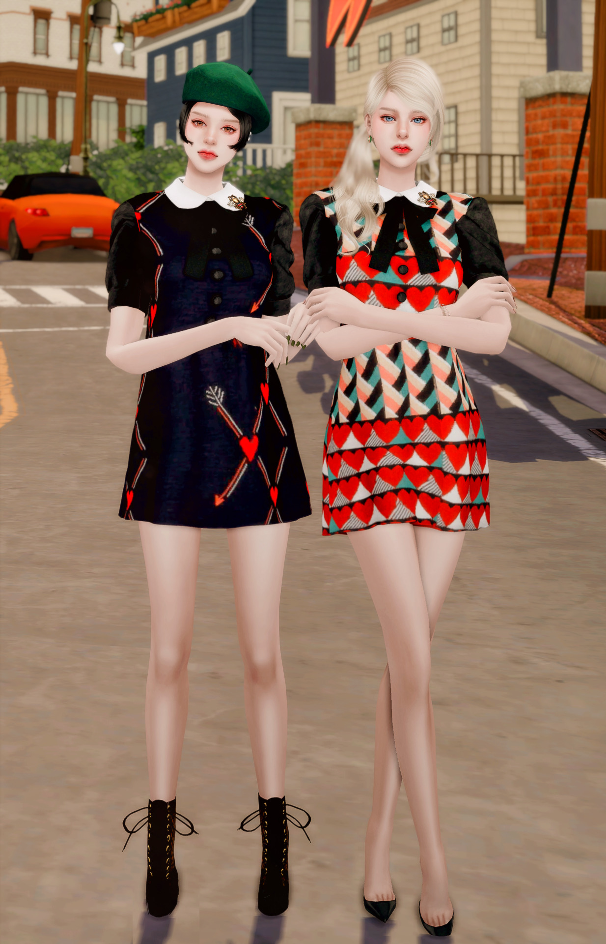 Rimings: Brooch and Round Collar Ribbon Dress • Sims 4 Downloads