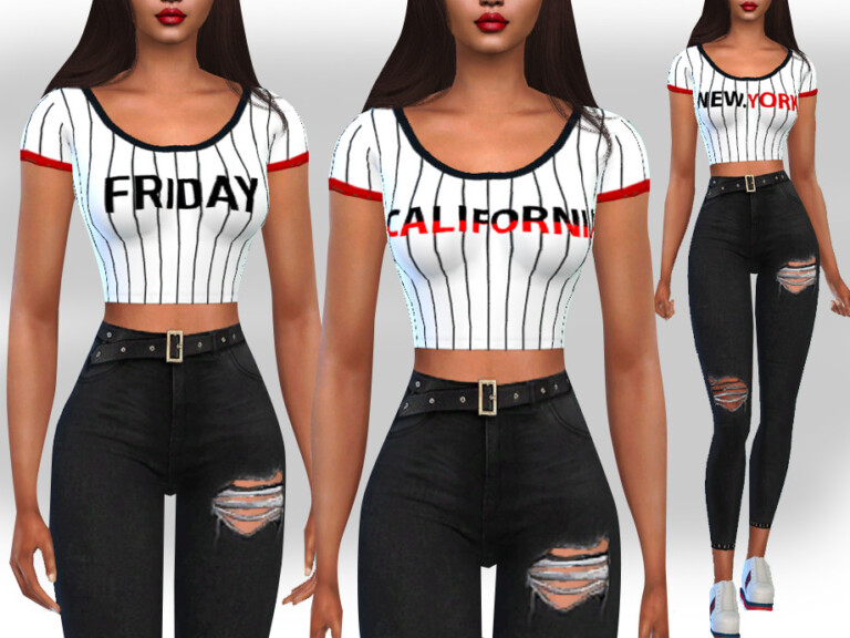 The Sims Resource: New Style Striped Crop Tops by Saliwa • Sims 4 Downloads