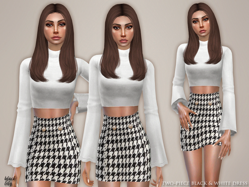 The Sims Resource: Two Piece Black and White Dress by Black Lily • Sims ...