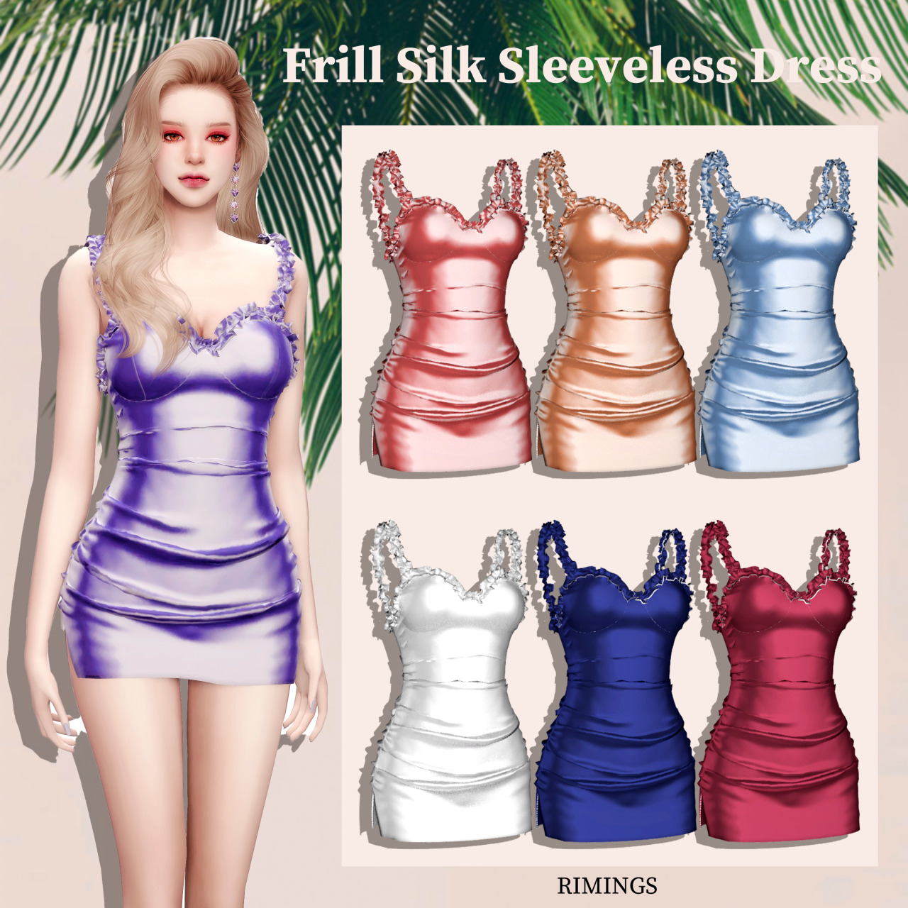 Rimings: Frill Silk Sleeveless Dress • Sims 4 Downloads