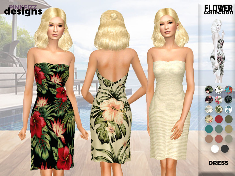 Flower Dress - PF144 by Pinkfizzzzz from TSR • Sims 4 Downloads