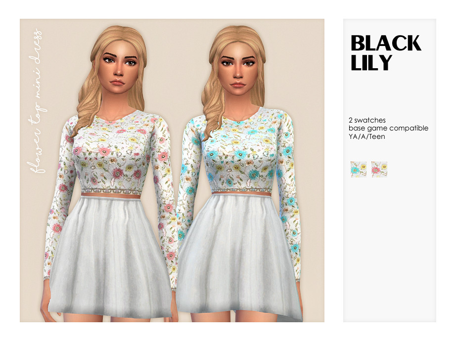 The Sims Resource: Flower Top Mini Dress by Black Lily • Sims 4 Downloads