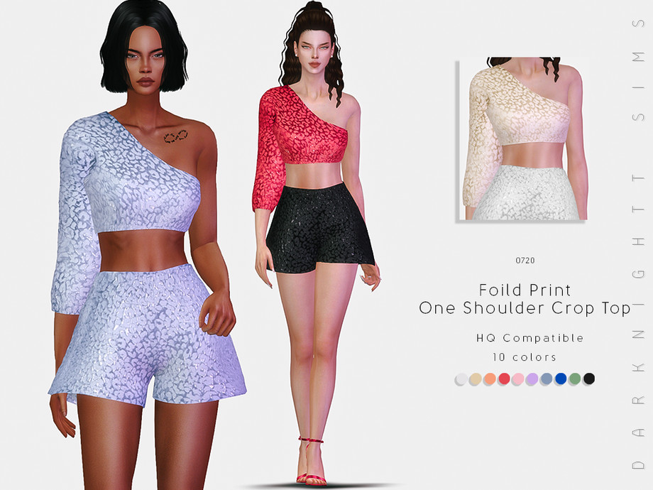The Sims Resource: Foild Print One Shoulder Crop Top by DarkNighTt ...