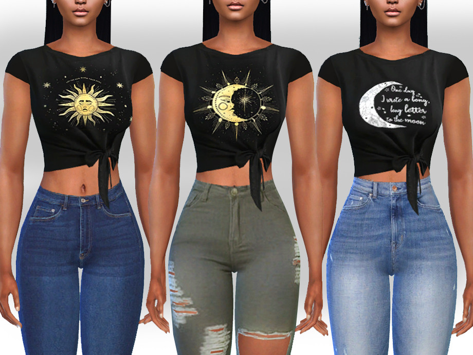 The Sims Resource: Front Tied Moon Tops by Saliwa • Sims 4 Downloads