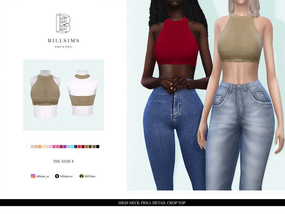 High Neck Frill Detail Crop Top by Bill Sims from TSR • Sims 4 Downloads