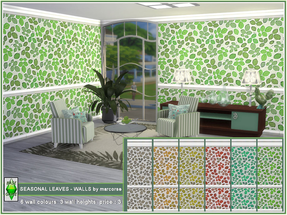 The Sims Resource: Seasonal Leaves Walls by marcorse • Sims 4 Downloads