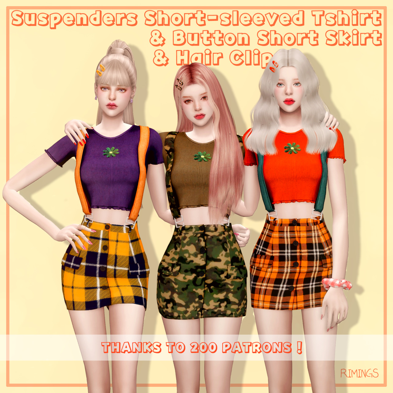 Rimings: Suspenders Short-sleeved Tshirt, Button Short Skirt and Hair ...