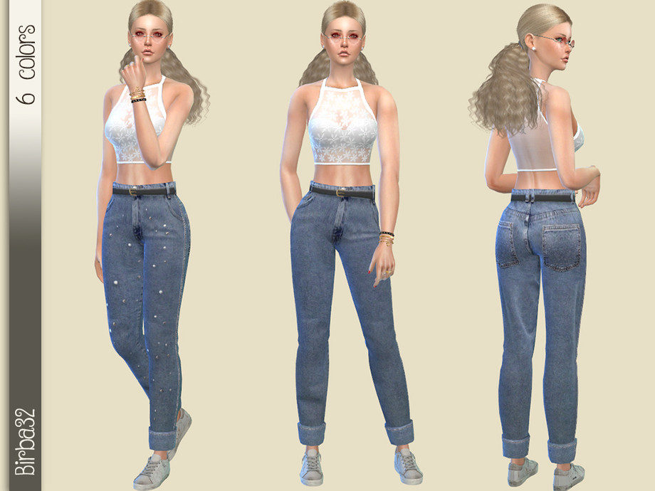 The Sims Resource: Wide Jeans with pearls by Birba32 • Sims 4 Downloads