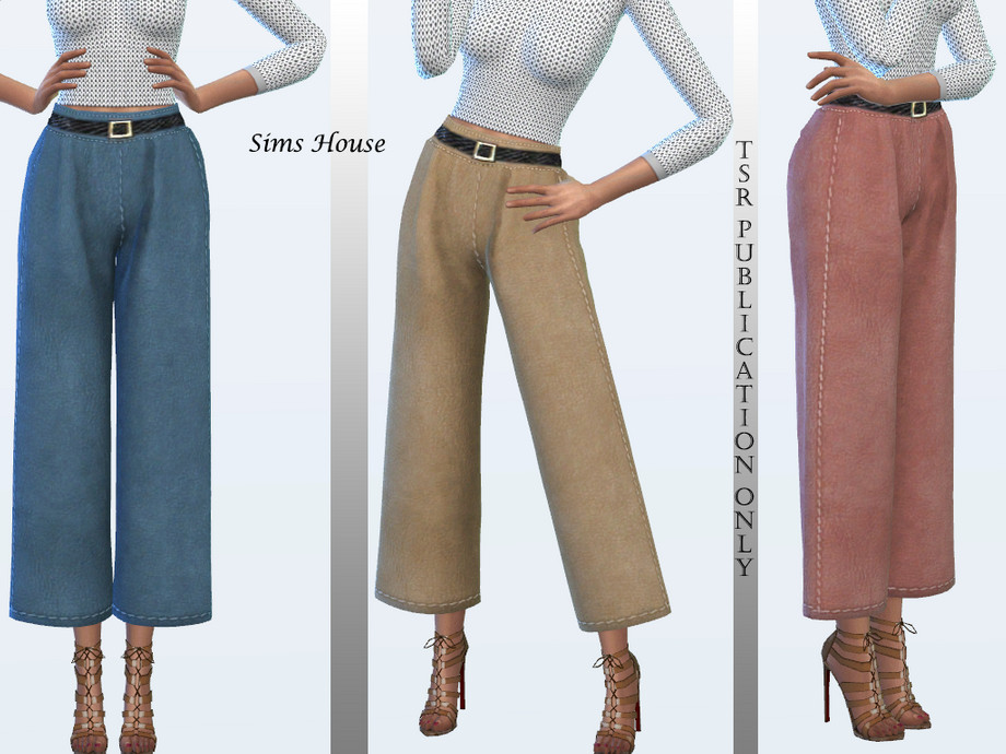 The Sims Resource: Women's wide pants made of eco leather by Sims House ...