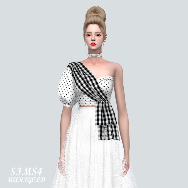 A Unbalance Puff Sleeves Tube Top from SIMS4 Marigold • Sims 4 Downloads