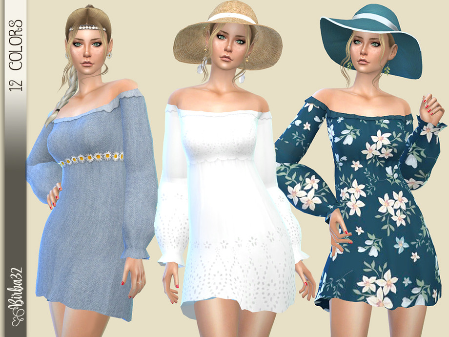Boho dress with long sleeves by Birba32 from TSR • Sims 4 Downloads