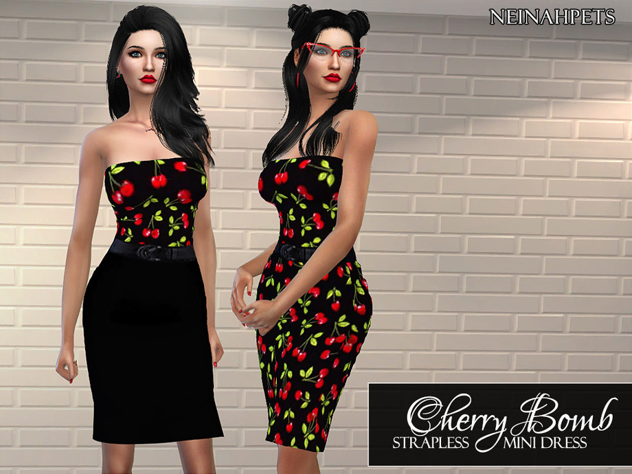 Cherry Bomb Mini Strapless Dress by neinahpets from TSR • Sims 4 Downloads