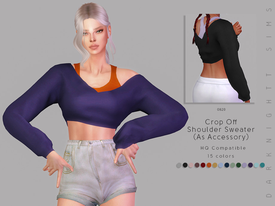 Crop Off Shoulder Sweater by DarkNighTt from TSR • Sims 4 Downloads