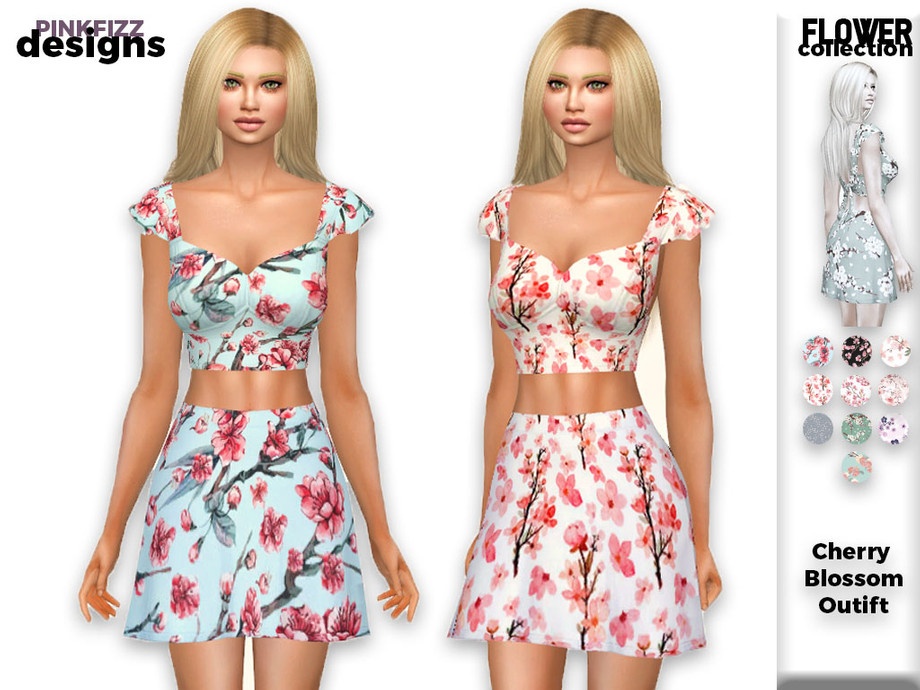 Flower Cherry Blossom Outfit 148 by Pinkfizzzzz from TSR • Sims 4 Downloads
