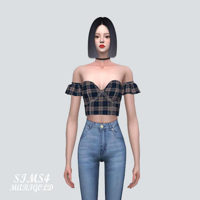 Tiered Sleeves Off-Shoulder Crop Top V2 from SIMS4 Marigold • Sims 4 ...