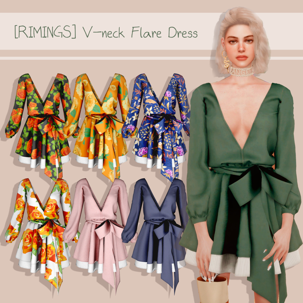 V-neck Flare Dress from Rimings • Sims 4 Downloads