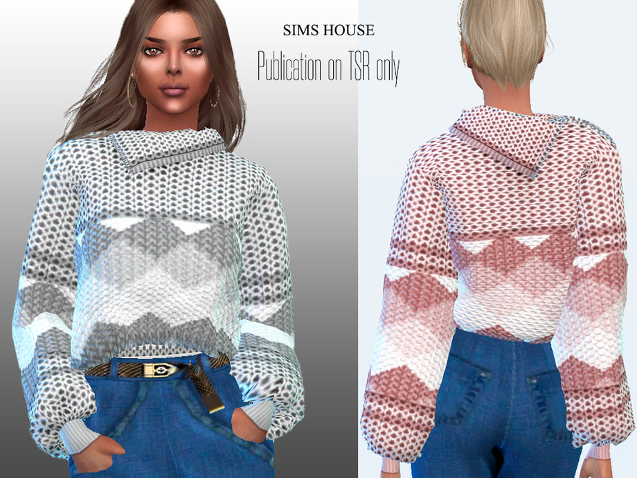 Women's Knitted Sweater with Zip Neck and Rhombuses by Sims House from ...