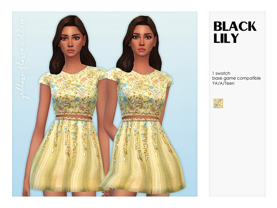 Yellow Flower Dress by Black Lily from TSR • Sims 4 Downloads