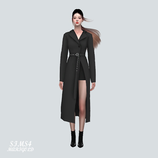Long Jacket Dress With Belt from SIMS4 Marigold • Sims 4 Downloads