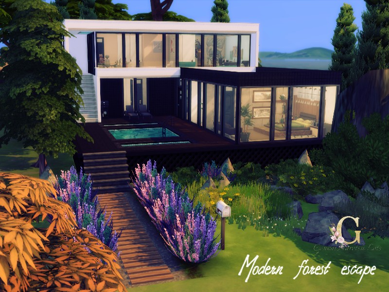 Modern forest escape house by GenkaiHaretsu from TSR • Sims 4 Downloads