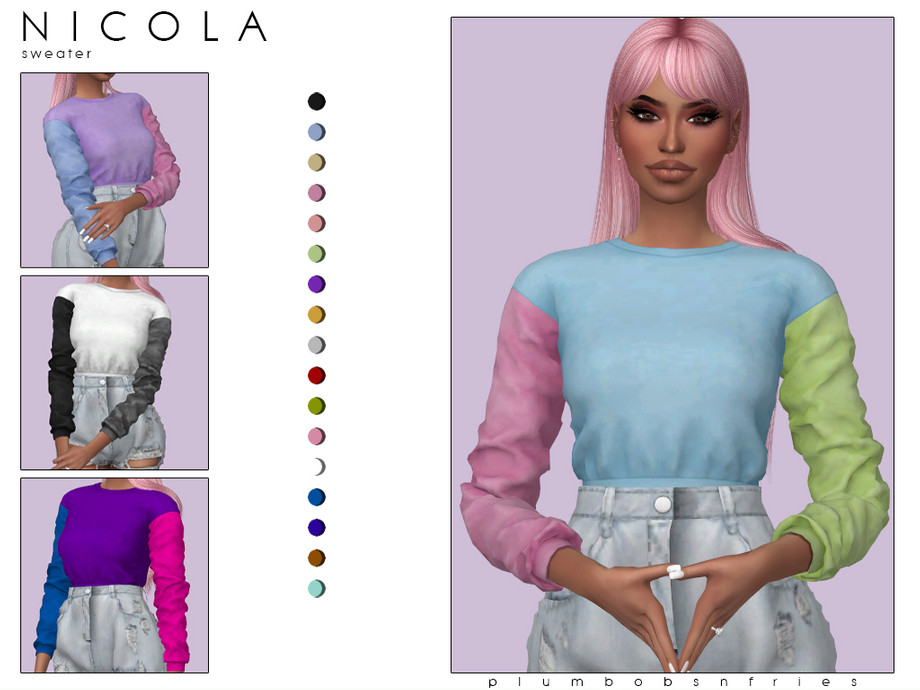Nicola sweater by Plumbobs n Fries from TSR • Sims 4 Downloads