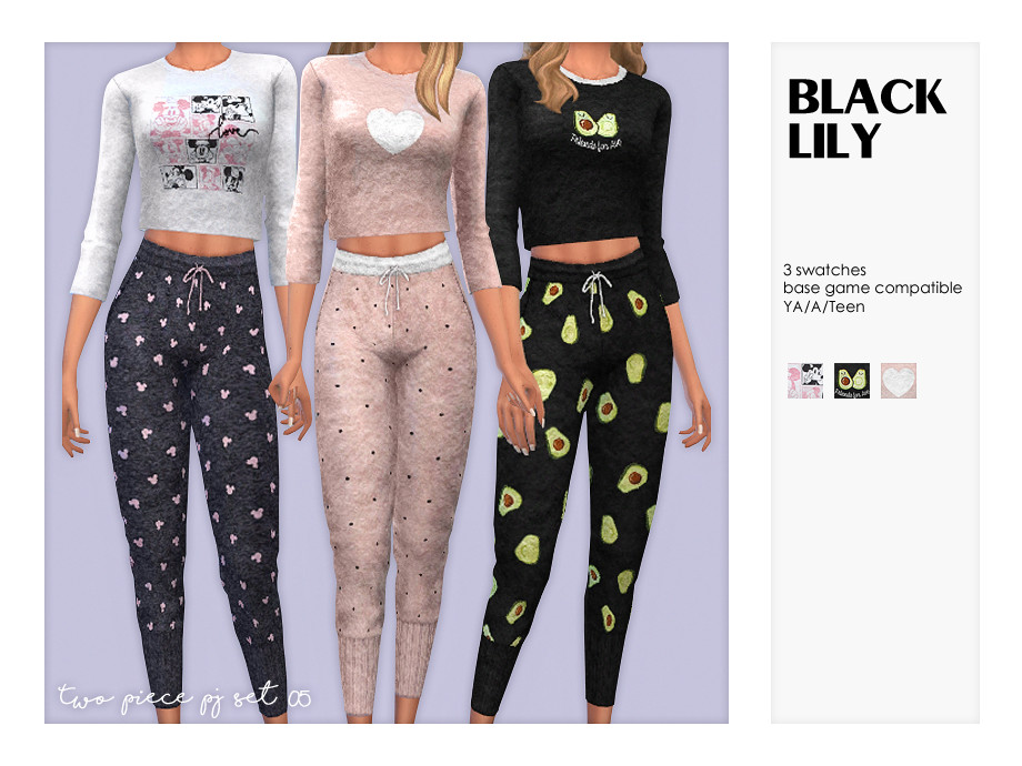 Two Piece PJ Set 05 by Black Lily from TSR • Sims 4 Downloads