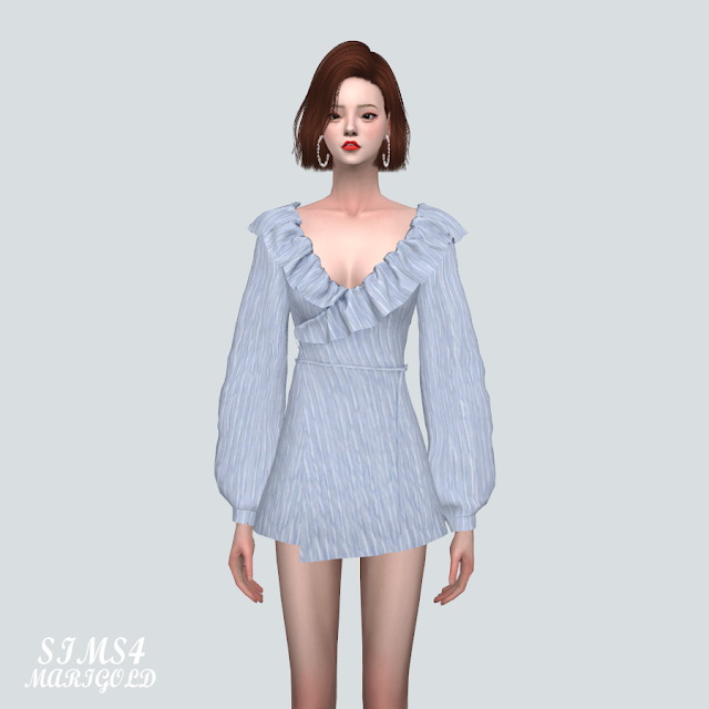 ZZZ Frill Wrap Mini Dress from SIMS4 Marigold • Sims 4 Downloads