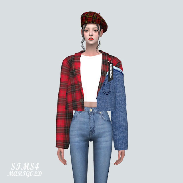 B Half Denim Jacket With Crop Top V2 from SIMS4 Marigold • Sims 4 Downloads