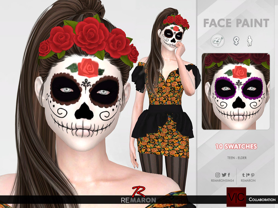Halloween Mexican Skull Face Paint 01 by remaron from TSR • Sims 4 ...