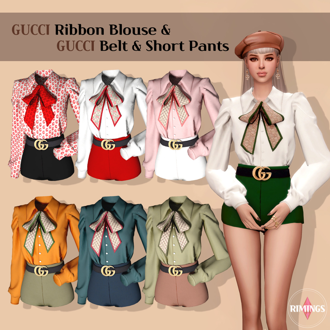 Ribbon blouse and Belt Short from Rimings • Sims 4 Downloads