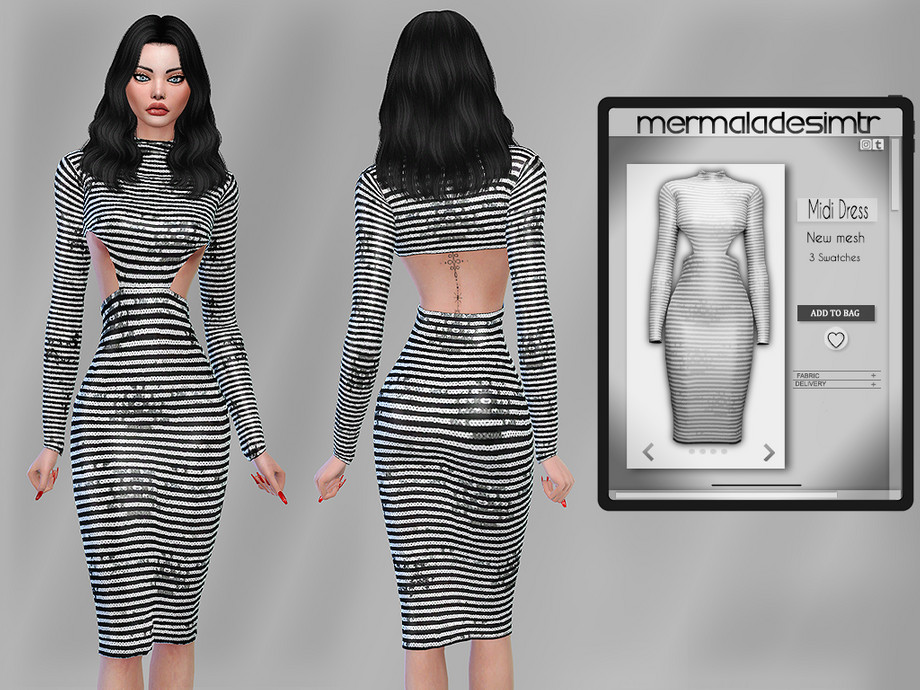 Silver Sequin Backless Midi Dress by mermaladesimtr from TSR • Sims 4 ...