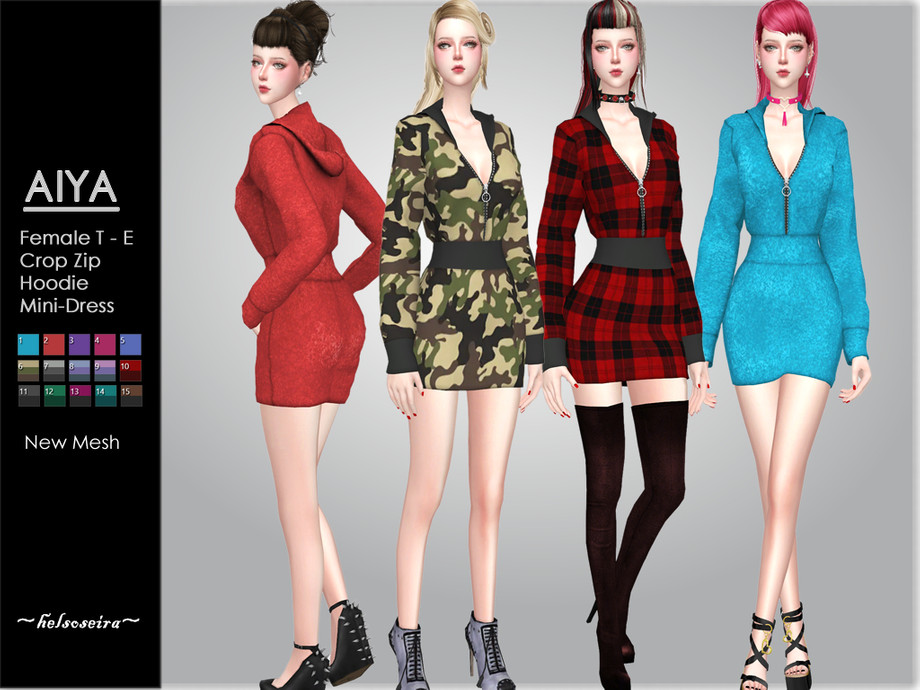 Aiya Hoodie Mini Dress by Helsoseira from TSR • Sims 4 Downloads