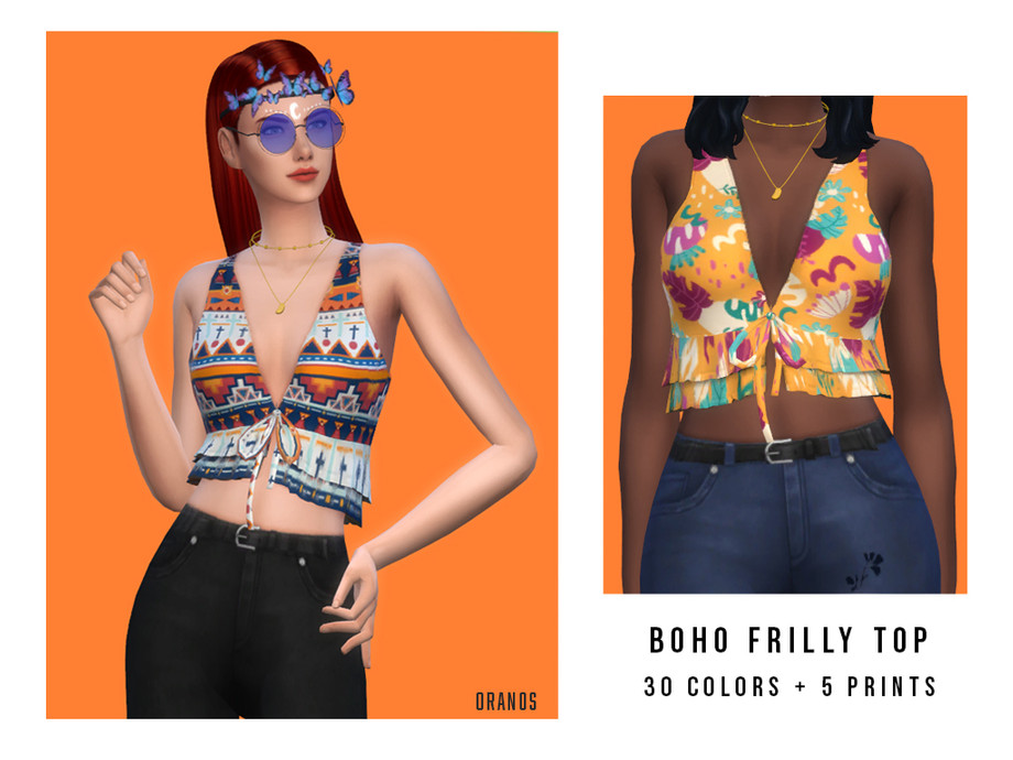 Boho Frilly Top by OranosTR from TSR • Sims 4 Downloads