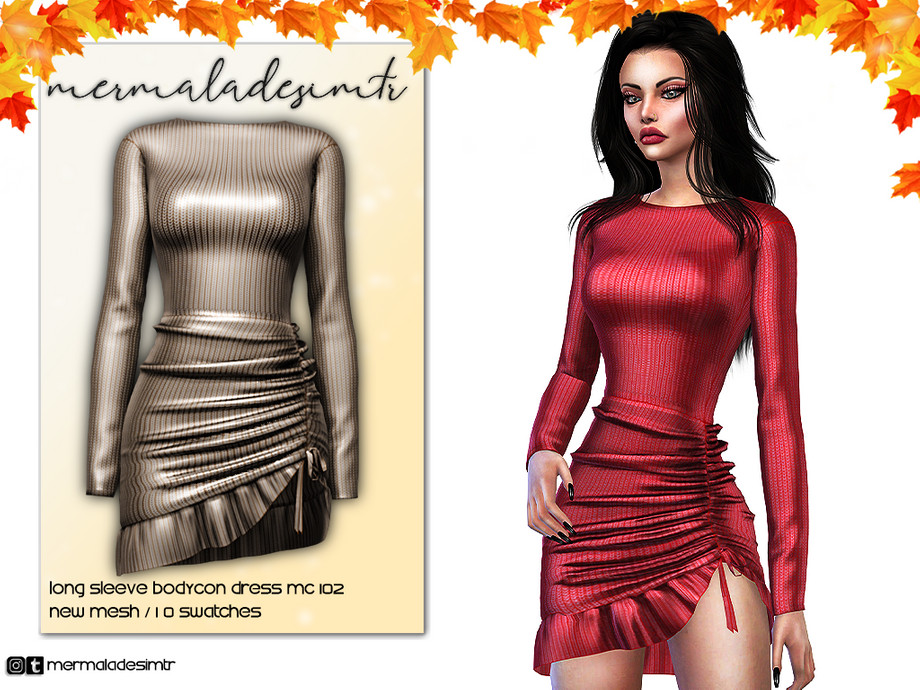 Long Sleeve Bodycon Dress by mermaladesimtr from TSR • Sims 4 Downloads