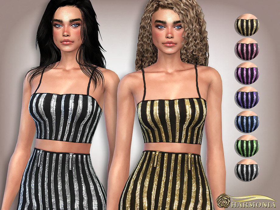 Sequin Spaghetti Straps Crop Top by Harmonia from TSR • Sims 4 Downloads