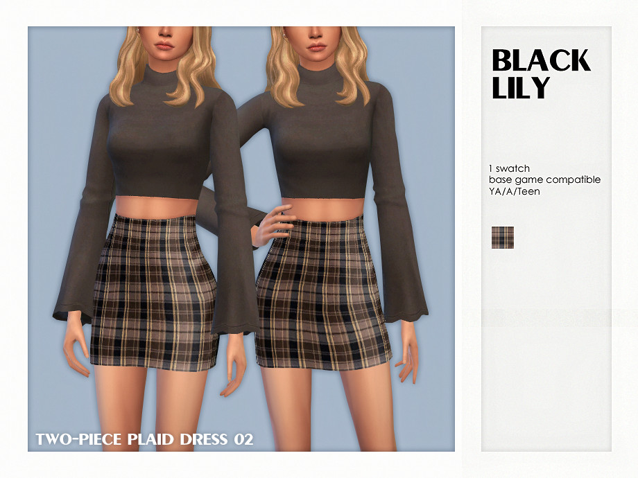 Two-Piece Plaid Dress 02 by Black Lily from TSR • Sims 4 Downloads