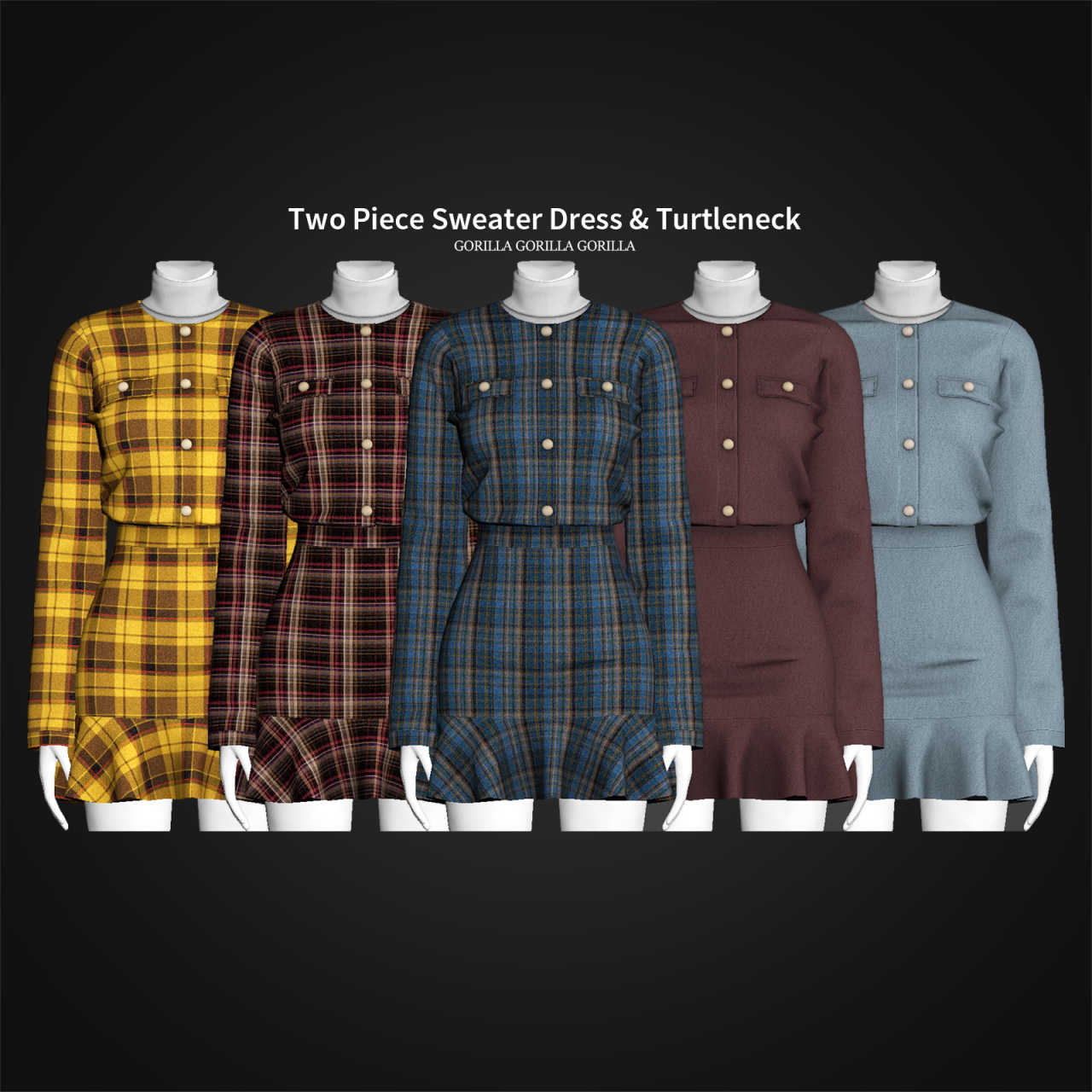 Two Piece Sweater Dress and Turtleneck from Gorilla • Sims 4 Downloads