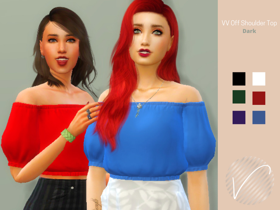 VV Off-Shoulder Crop Top Dark by heyitsvern from TSR • Sims 4 Downloads