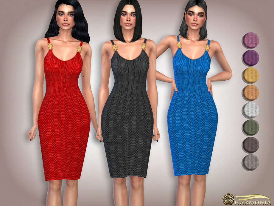 Golden Accent Knit Dress by Harmonia from TSR • Sims 4 Downloads