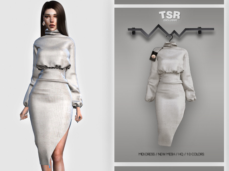 Midi Dress BD407 by busra-tr from TSR • Sims 4 Downloads