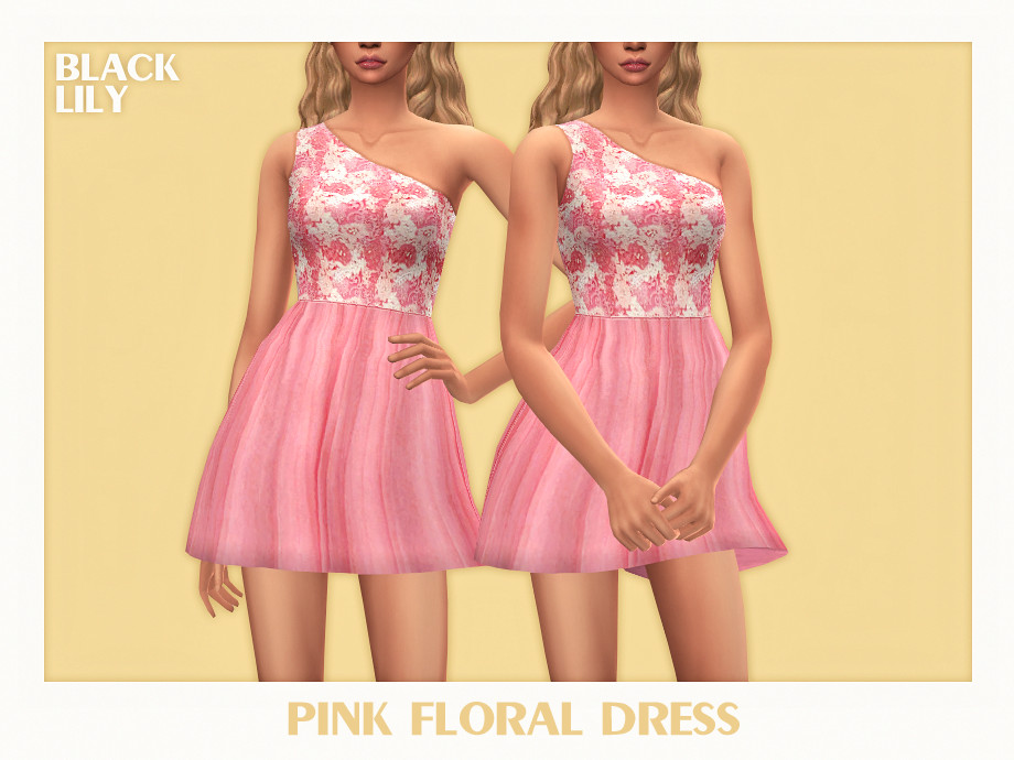 Pink Floral Dress by Black Lily from TSR • Sims 4 Downloads