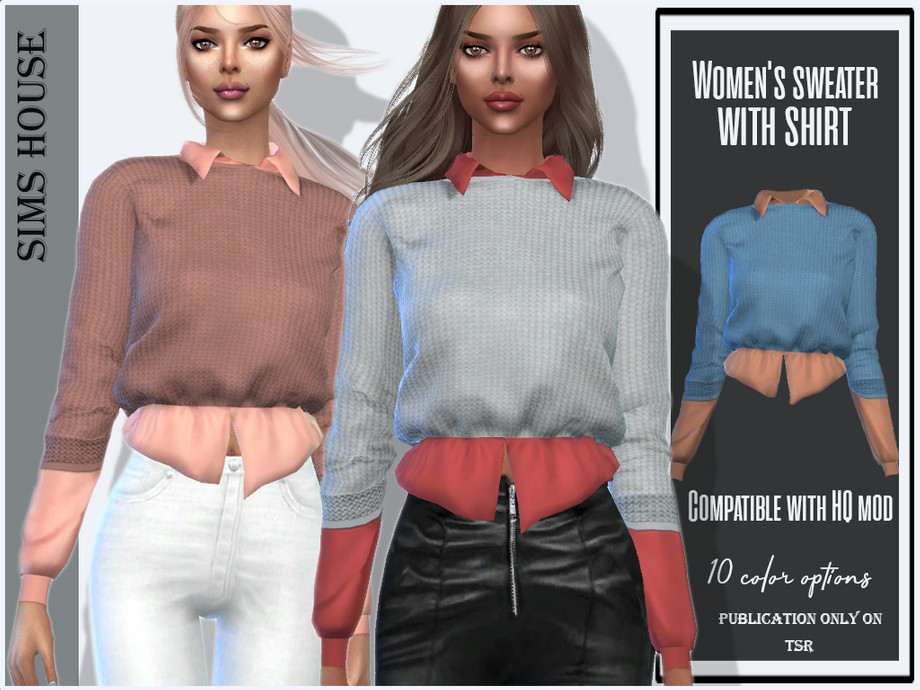 Women's sweater with shirt by Sims House from TSR • Sims 4 Downloads
