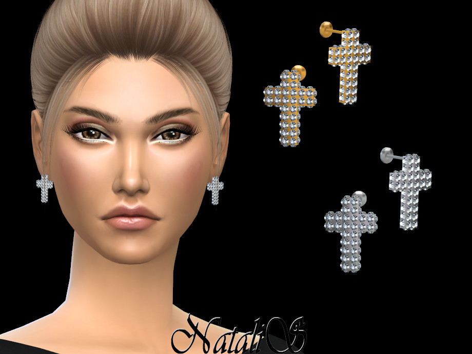 Diamond pave cross earrings by NataliS from TSR • Sims 4 Downloads