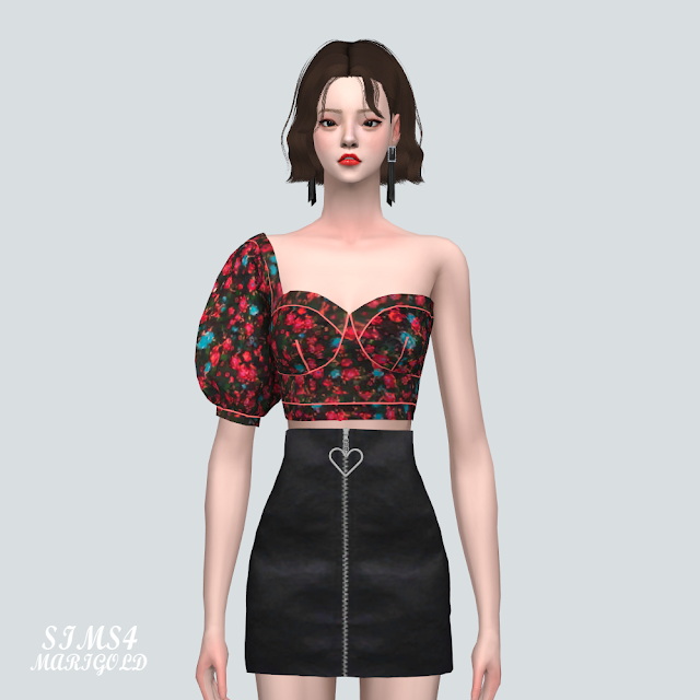 F Unbalance Puff Sleeves Blouse V2 from SIMS4 Marigold • Sims 4 Downloads