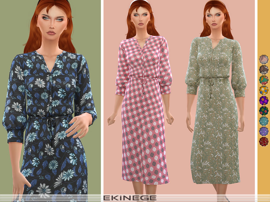 Floral Print Midi Dress by ekinege from TSR • Sims 4 Downloads