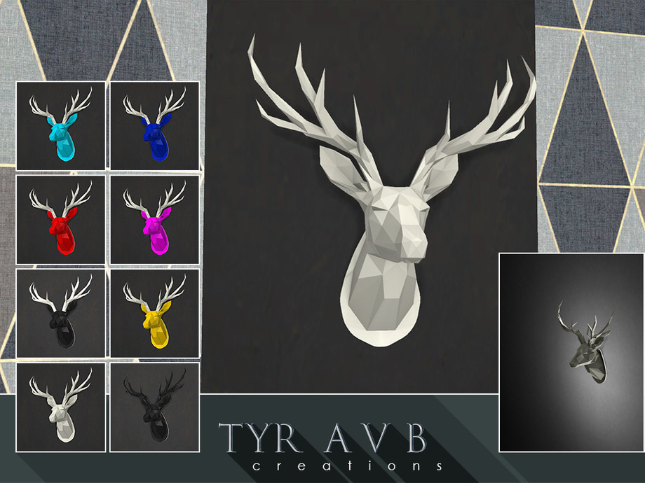 LED backlit Wall Art Origami Deer Head by TyrAVB from TSR • Sims 4 ...
