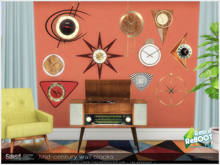 Mid-century wall clocks by Severinka from TSR • Sims 4 Downloads
