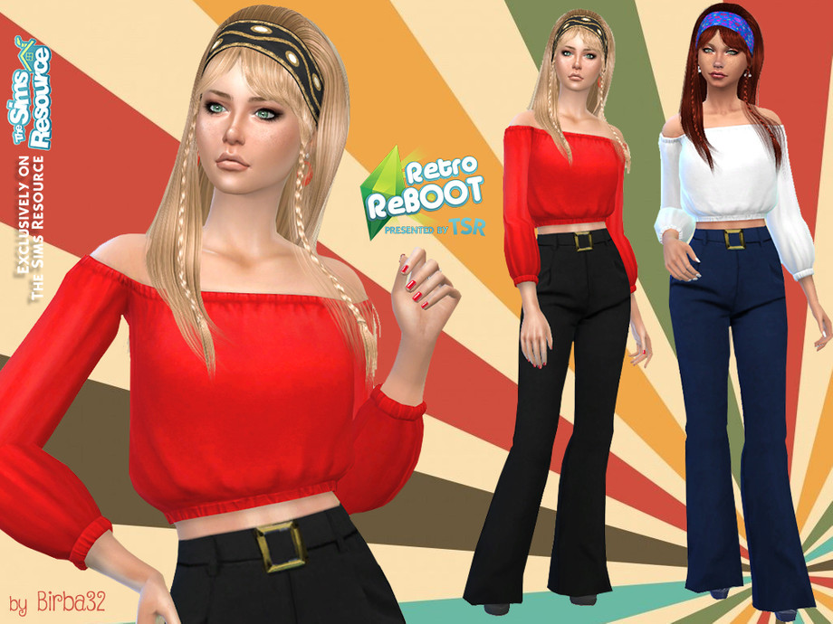 Retro ReBOOT 70's short top by Birba32 from TSR • Sims 4 Downloads