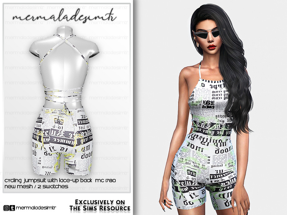 Cycling Jumpsuit with Lace-up Back by mermaladesimtr from TSR • Sims 4 ...