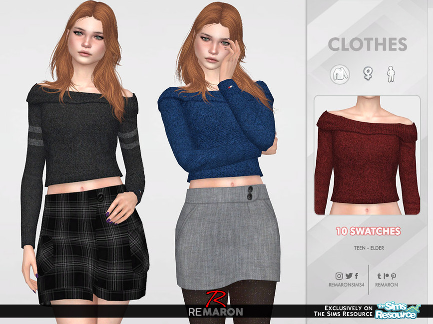 F Top Off Shoulder 01 by remaron from TSR • Sims 4 Downloads